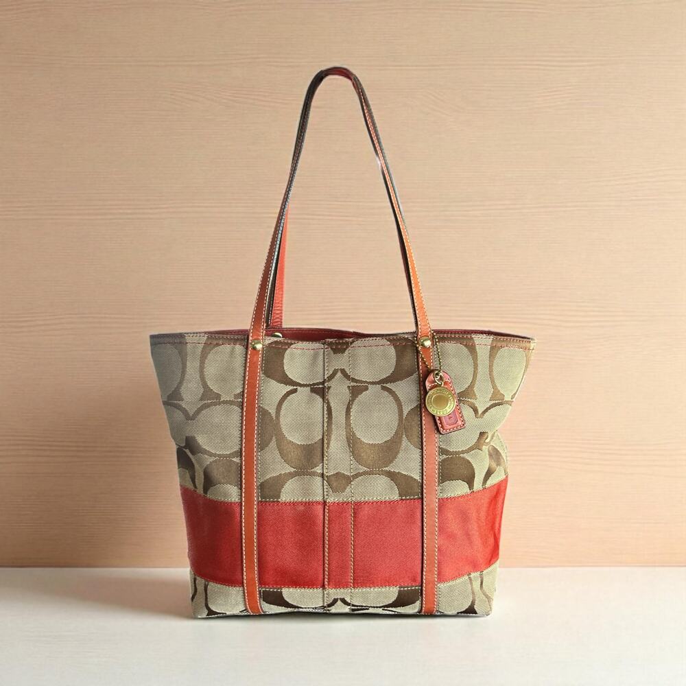 Coach Signature Tote Orange And Tan - Gem